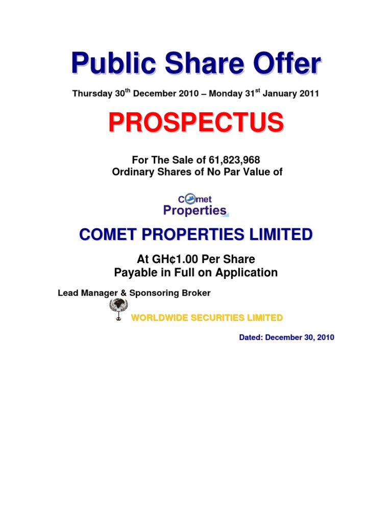 Comet Properties Share Offer Prospectus | PDF | Initial Public Offering ...