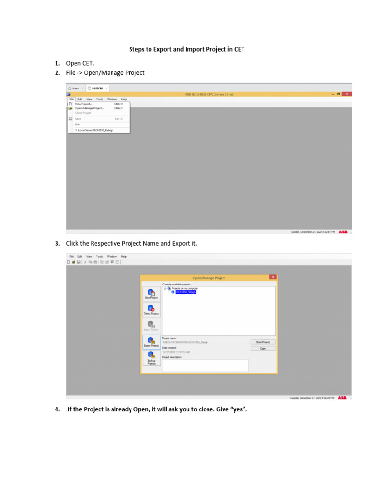 Steps To Export and Import Project in CET PDF | PDF