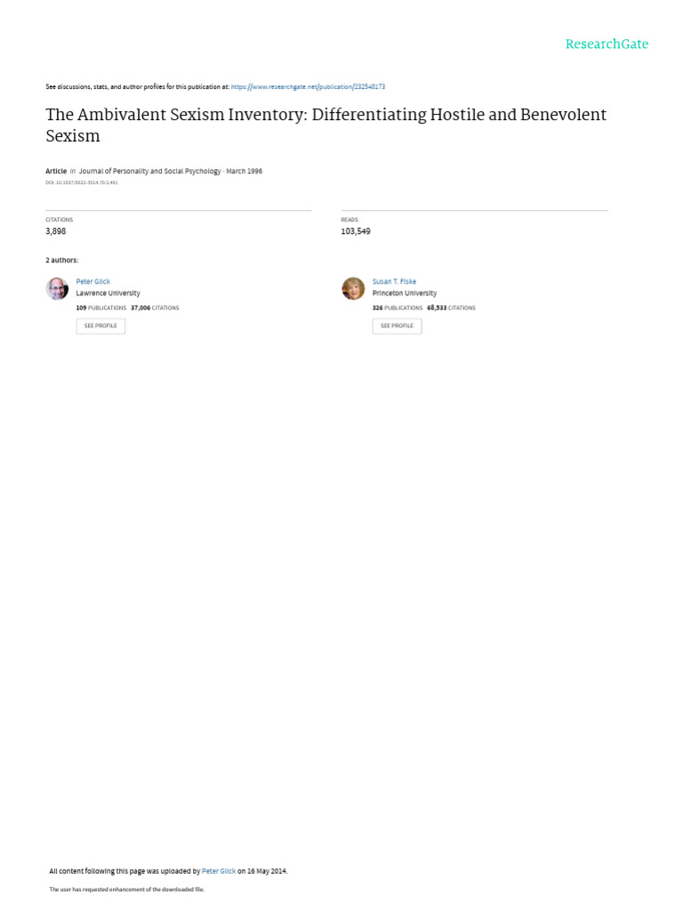 Ambivalent Sexism Inventory Explained | PDF | Social Psychology ...