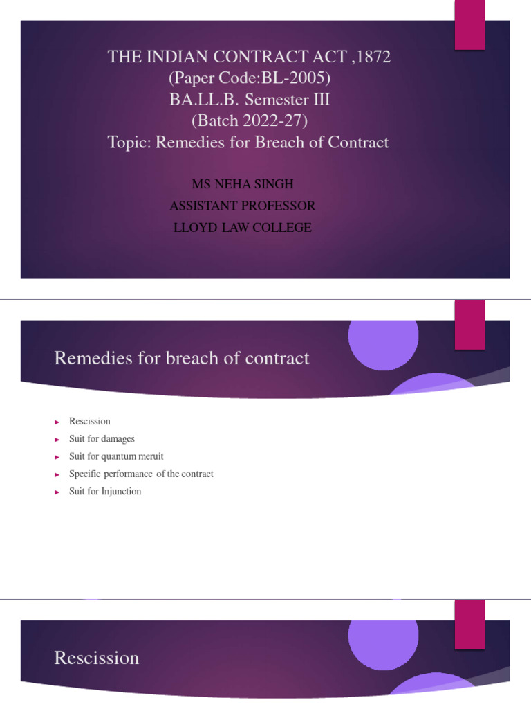Remedies for Breach of Contract | PDF | Damages | Legal Remedy