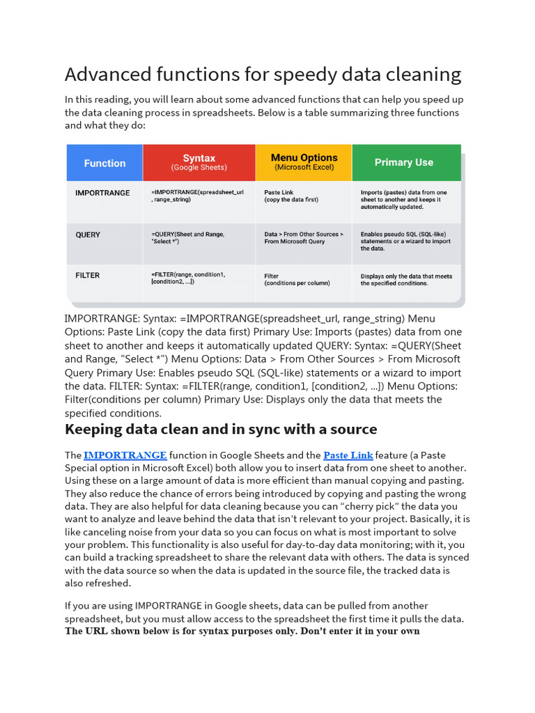 00..important..w4.... Advanced Functions For Speedy Data Cleaning | PDF | Spreadsheet | Data