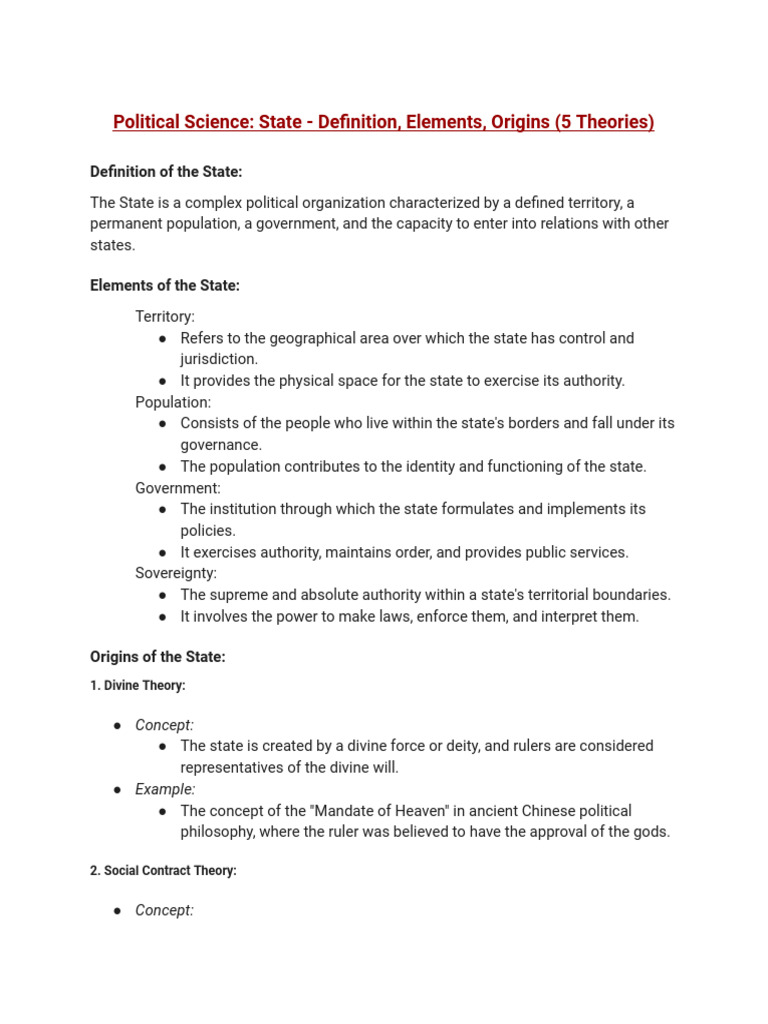 Definition and Theories of State | PDF | State (Polity) | Divinity