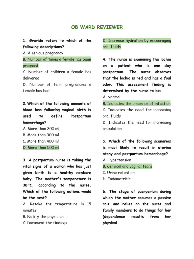 OB WARD REVIEWER | PDF | Postpartum Period | Childbirth