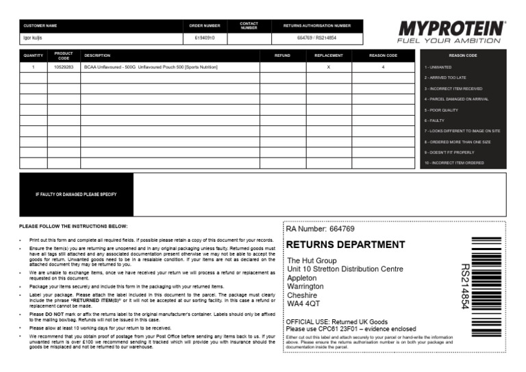 Return Form | PDF | Service Industries | Written Communication
