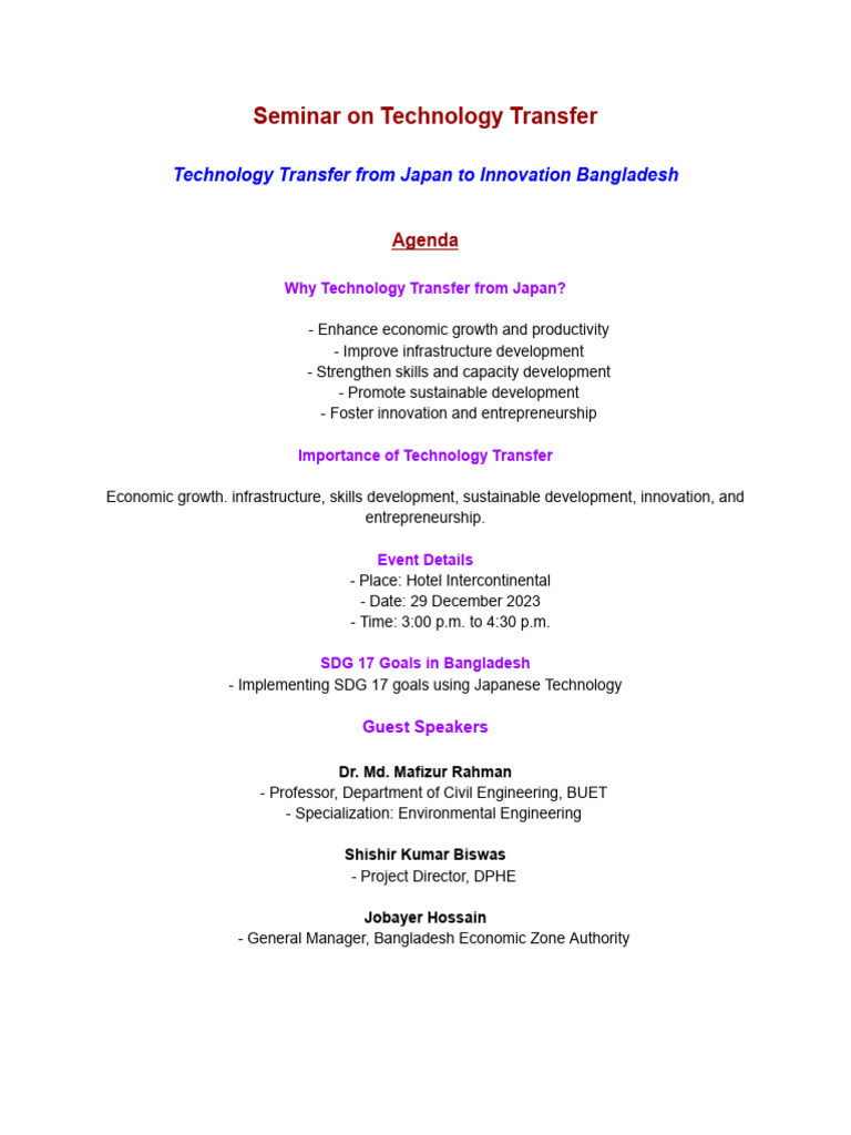 Seminar On Technology Transfer | PDF | Economic Development | Economies