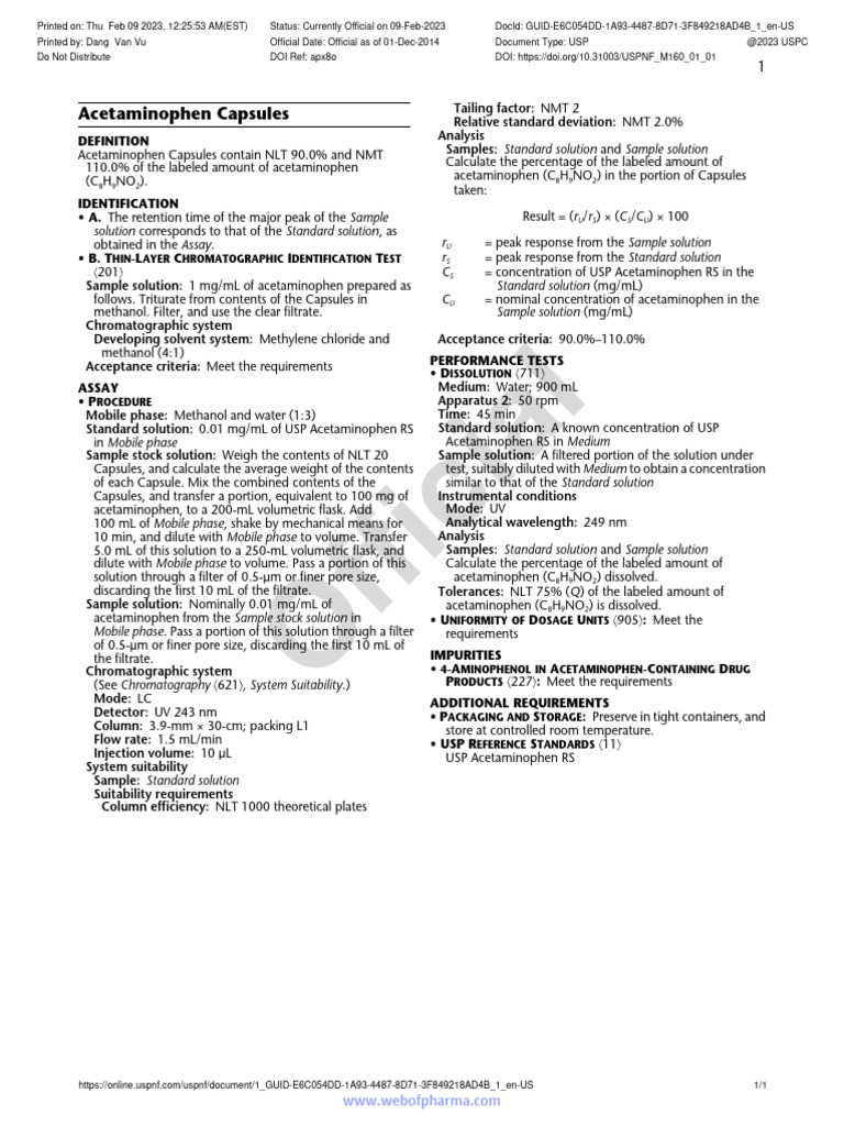 Acetaminophen Capsules | Download Free PDF | Chromatography | Elution
