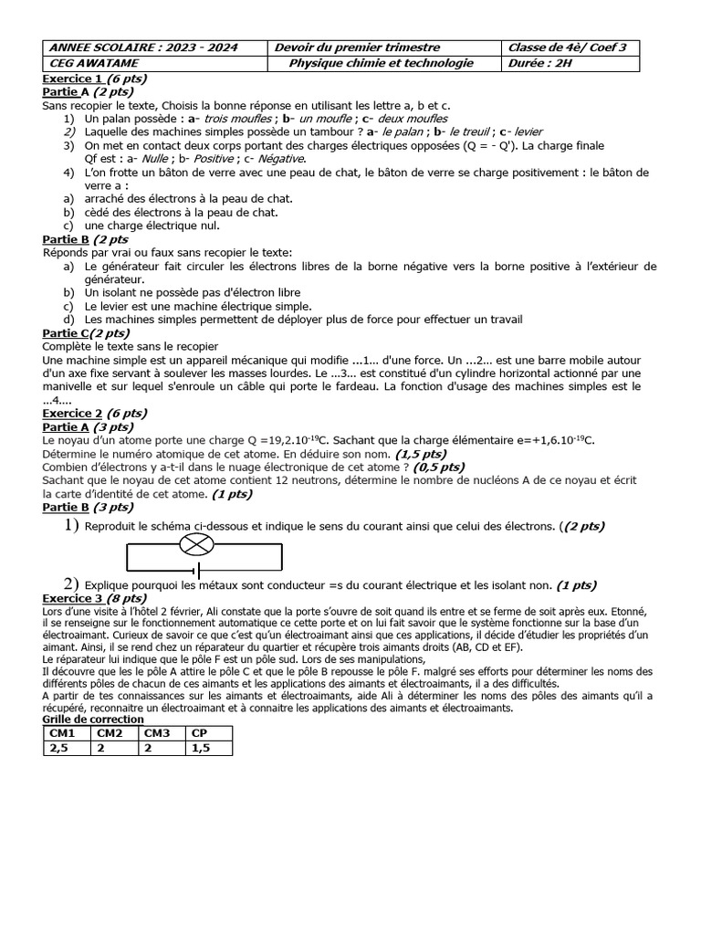 DST 4è PCT Nov 2024 | PDF | Atomes | Électron