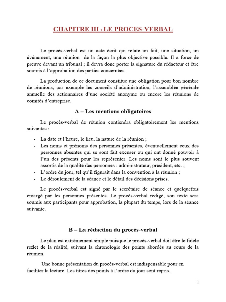 Cours Sur Le Proces-Verbal | PDF