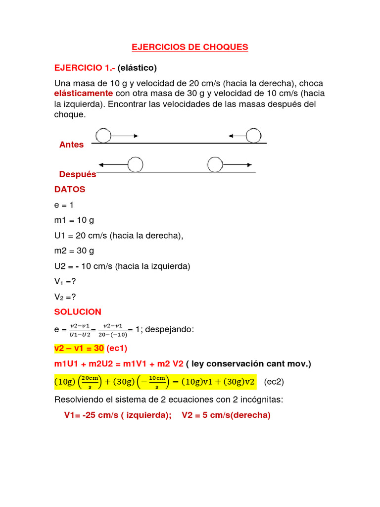 Ejerc Resueltos Choques | PDF | Movimiento (física) | Cantidad