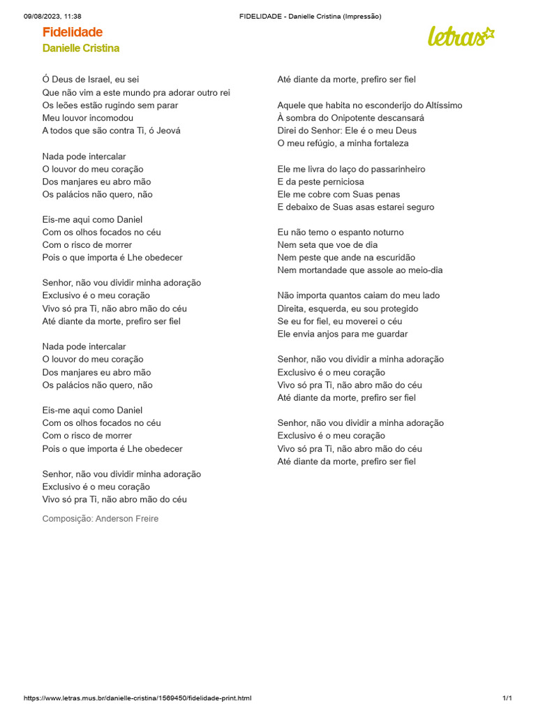 FIDELIDADE - Danielle Cristina (Impressão) | PDF