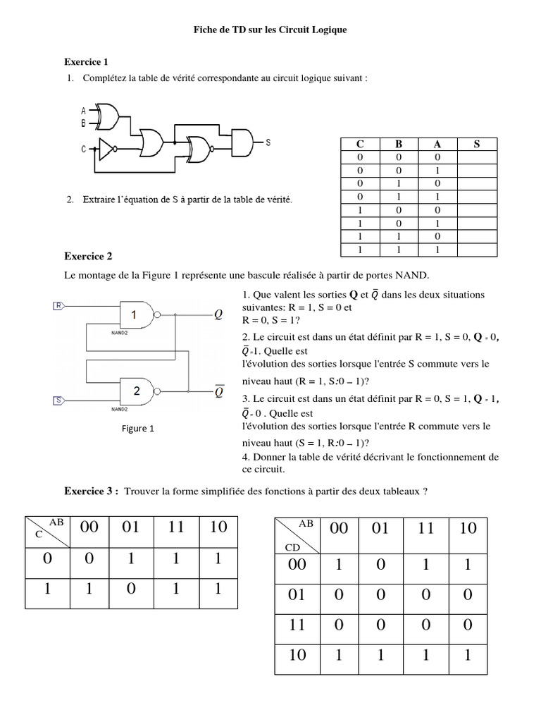 Fiche de TD Sur Les Circuit Logique | PDF