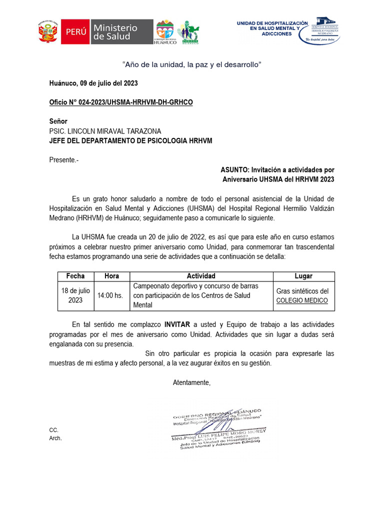 Invitación Aniversario UHSMA 2023 | PDF | Negocios | Finanzas y dinero