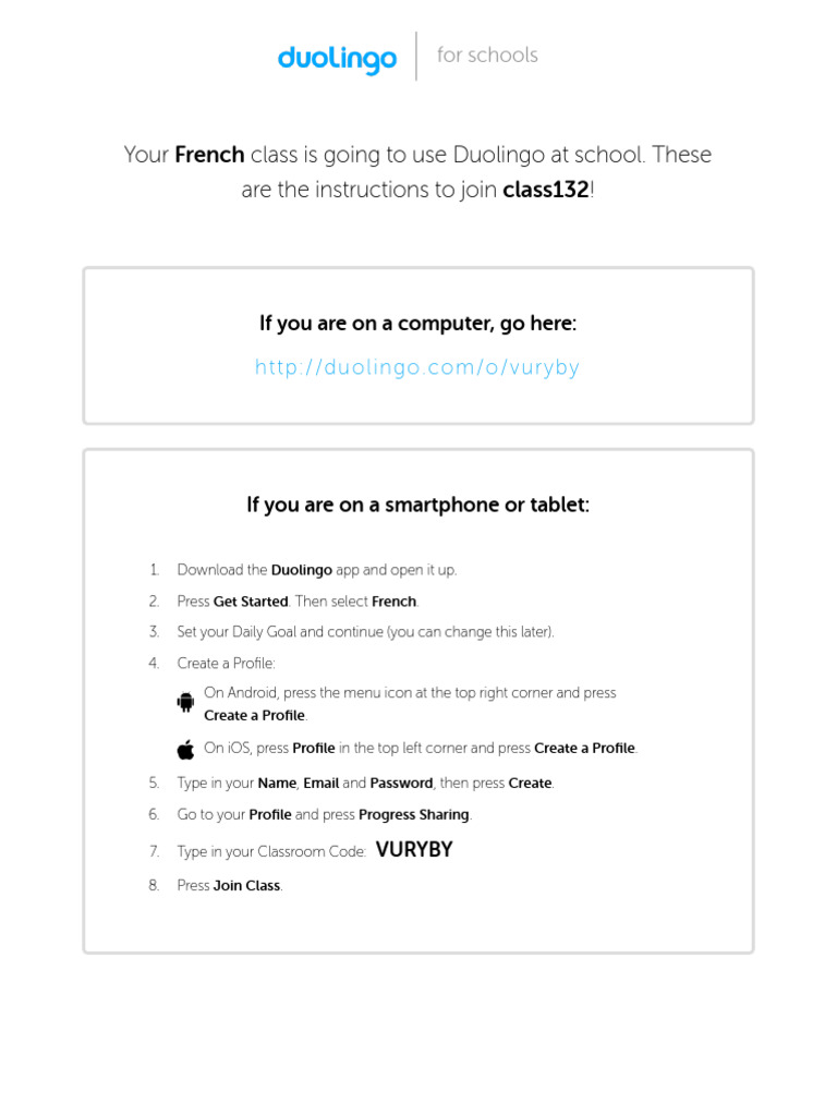 Join Duolingo Classroom Instructions | PDF | Career & Growth | Social ...