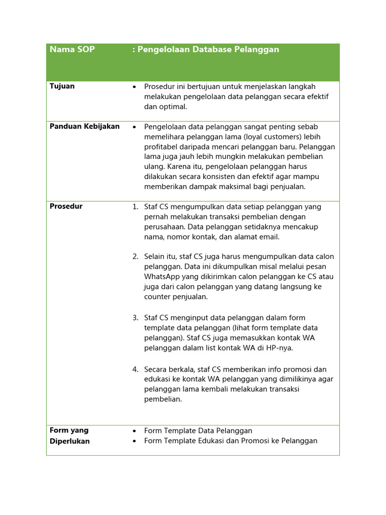 05 SOP Pengelolaan Database Pelanggan | PDF
