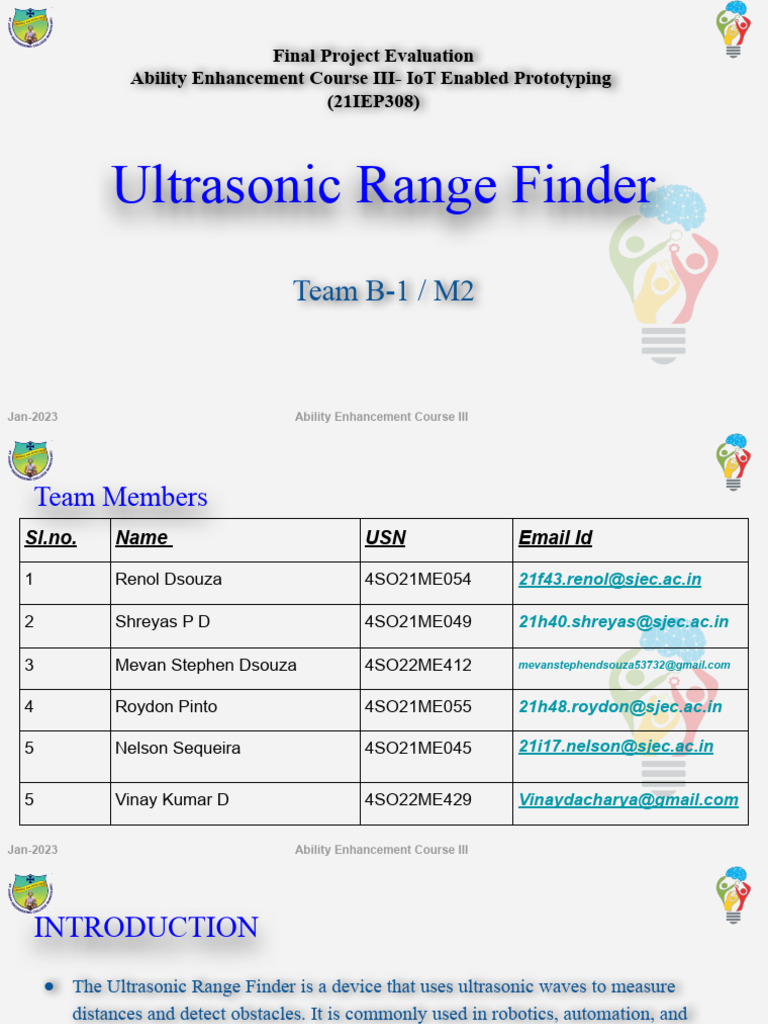 Aicte Project M2 Team 1 | PDF | Ultrasound | Security Alarm