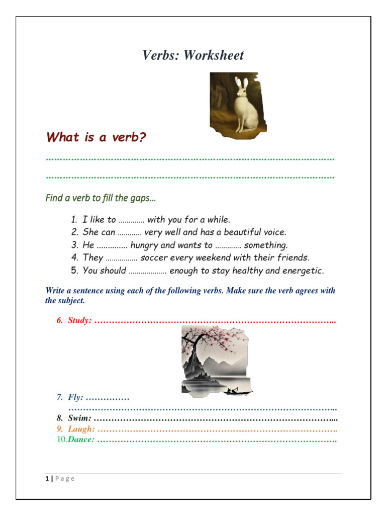 Verbs Worksheet | PDF | Verb | Linguistics