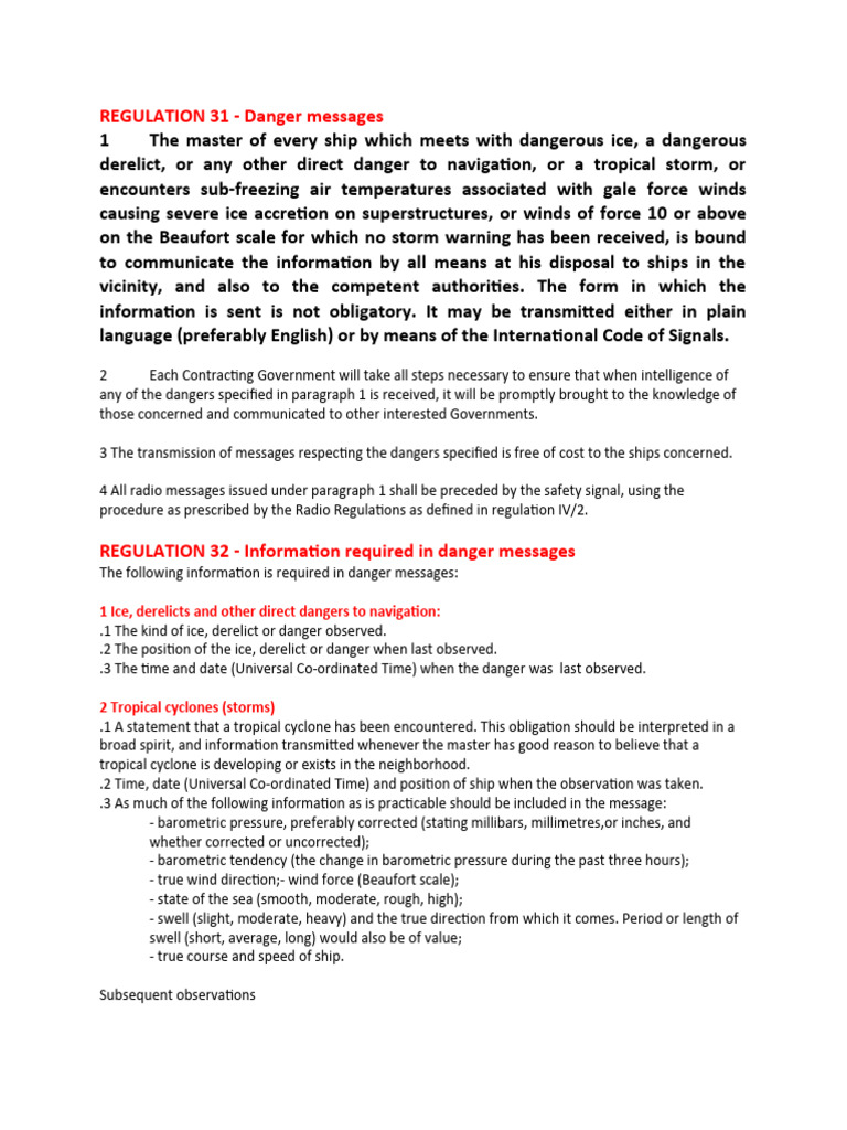 Danger Message Solas ch.5 Reg 31 and 32 | PDF | Earth Phenomena ...