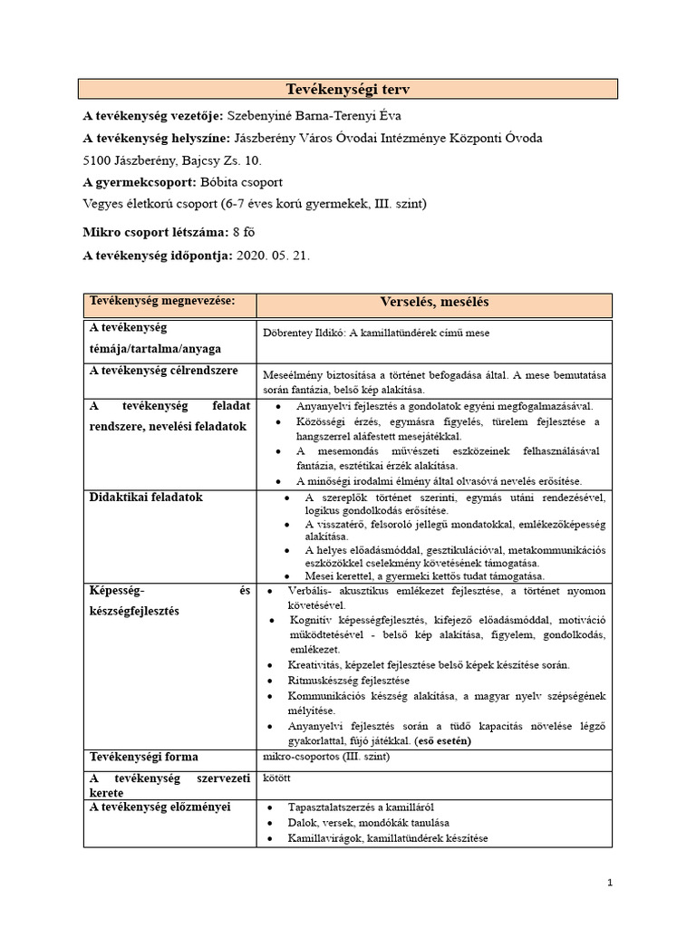 Mese Tervezet, Kamillatündérek | PDF