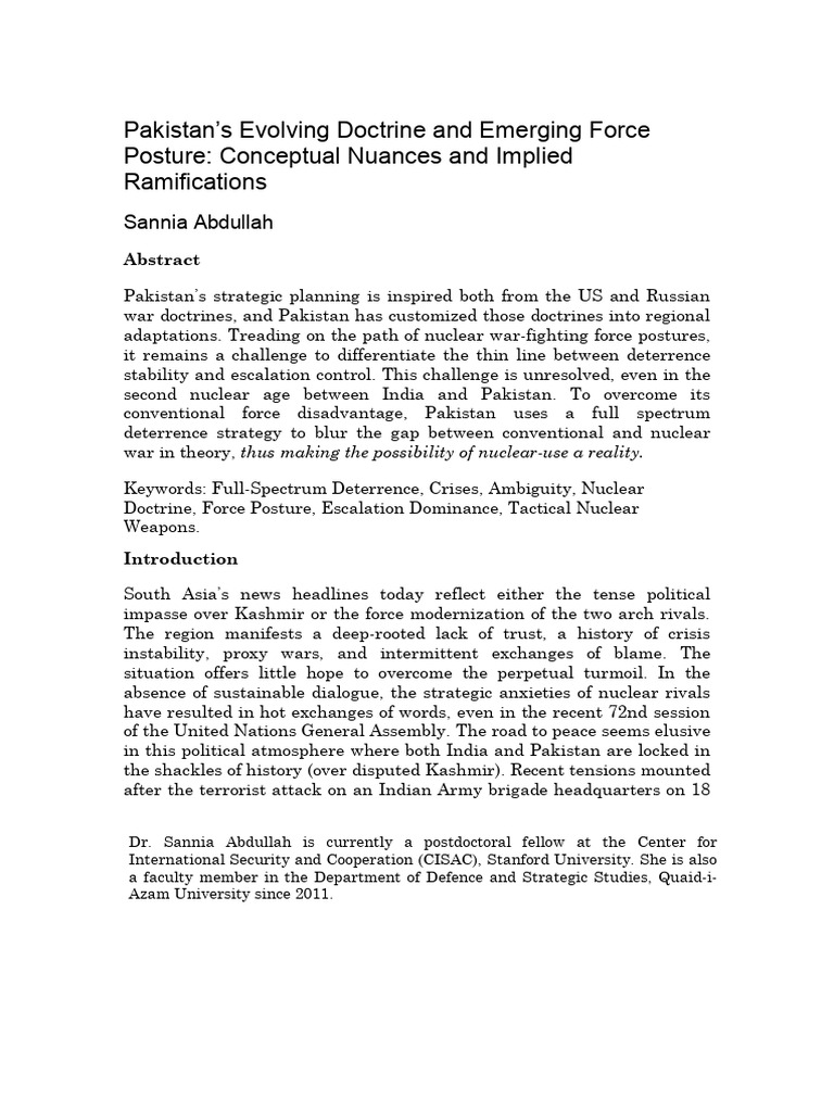 Pakistan's Evolving Doctrine and Emerging Force Posture: Conceptual ...
