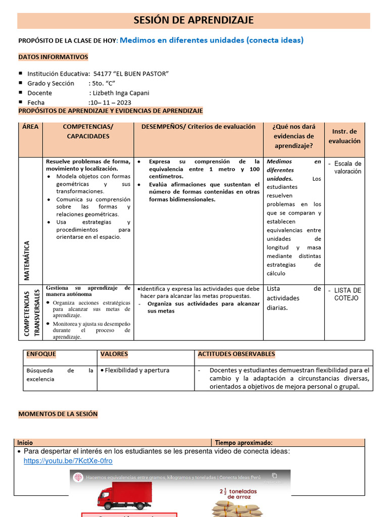 SESIÓN DE APRENDIZAJE 10 DE NOV. COMUNICACION Y matematica | PDF | Aprendizaje | Evaluación