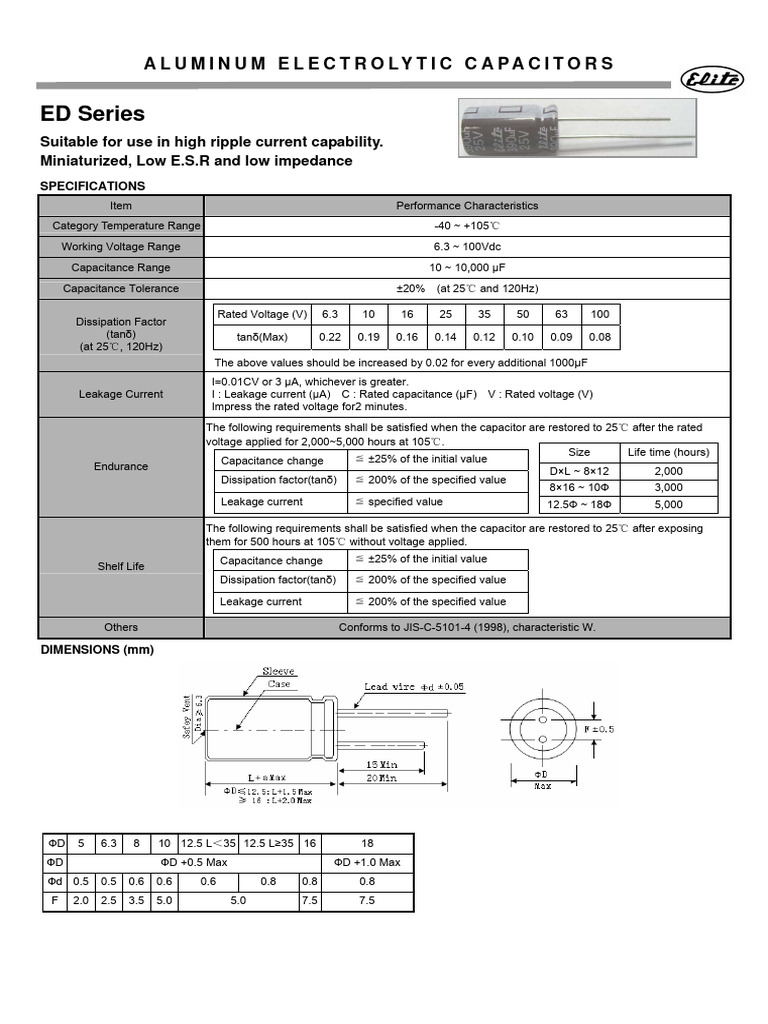 Elite (Radial Thru-Hole) ED Series | PDF | Capacitor | Computer Engineering