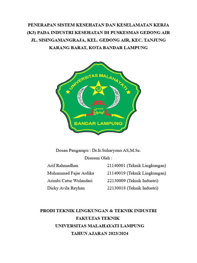 Paper K3 Puskesmas Gedung Air | PDF | Bisnis | Teknologi & Rekayasa