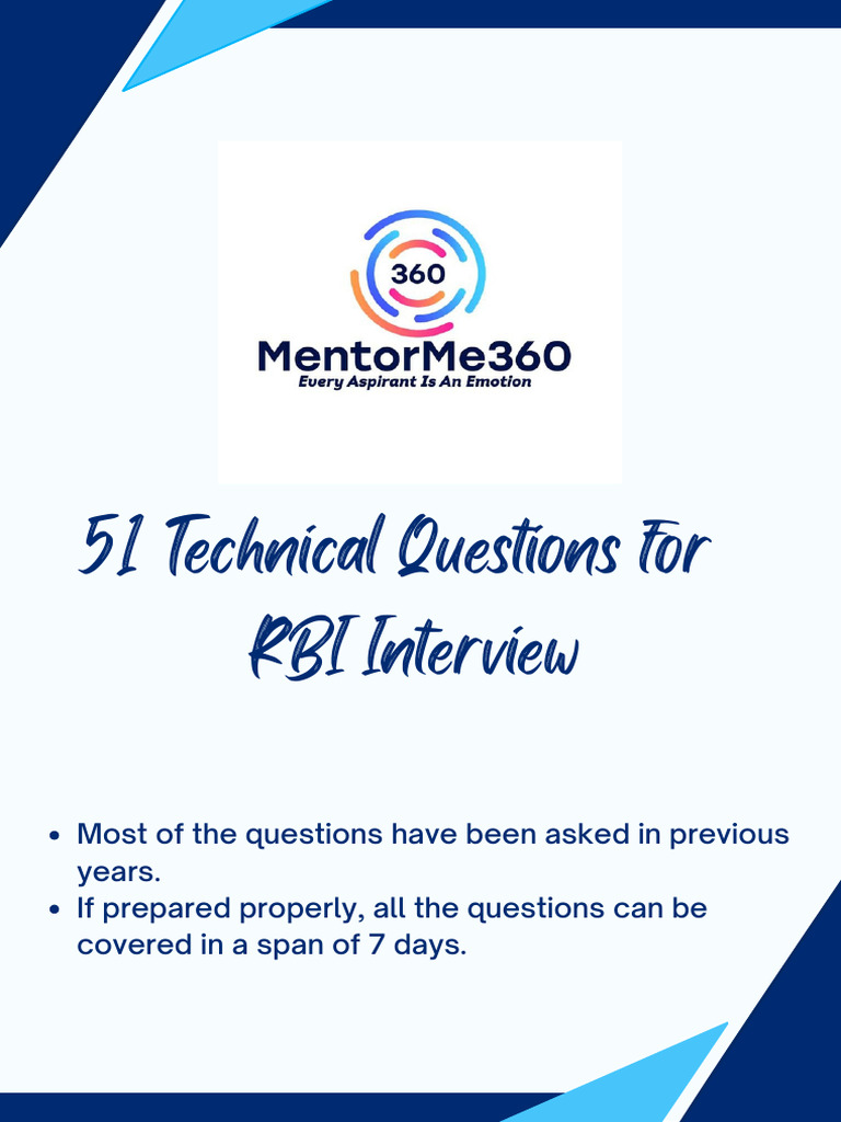 51 RBI Interview Technical Questions | Download Free PDF | Reserve Bank Of India | Banks