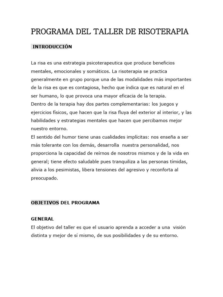 Programa Taller Risoterapia | PDF