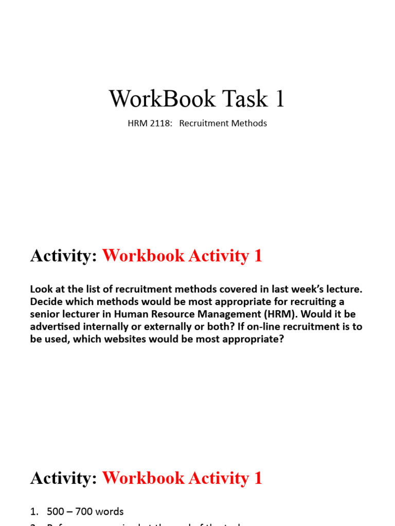 WorkBook Task 1 (Recruitment Methods) | PDF | Career & Growth | Business