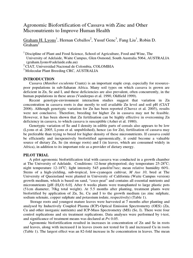 Agronomic Biofortification of Cassava Wi | PDF | Zinc | Nutrients