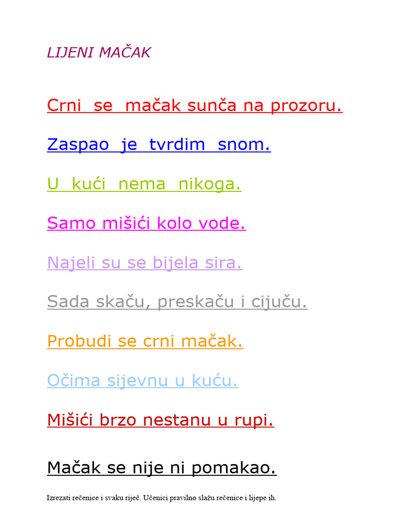 Lijeni Macak Slaganje Recenica Mama | PDF