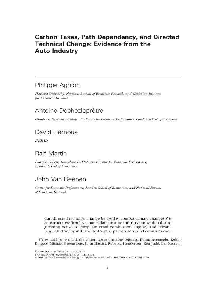 Aghion Et Al 2016 Carbon Taxes Path Dependency and Directed Technical ...