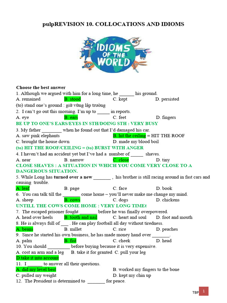Revision 10. Collocations and idioms | PDF