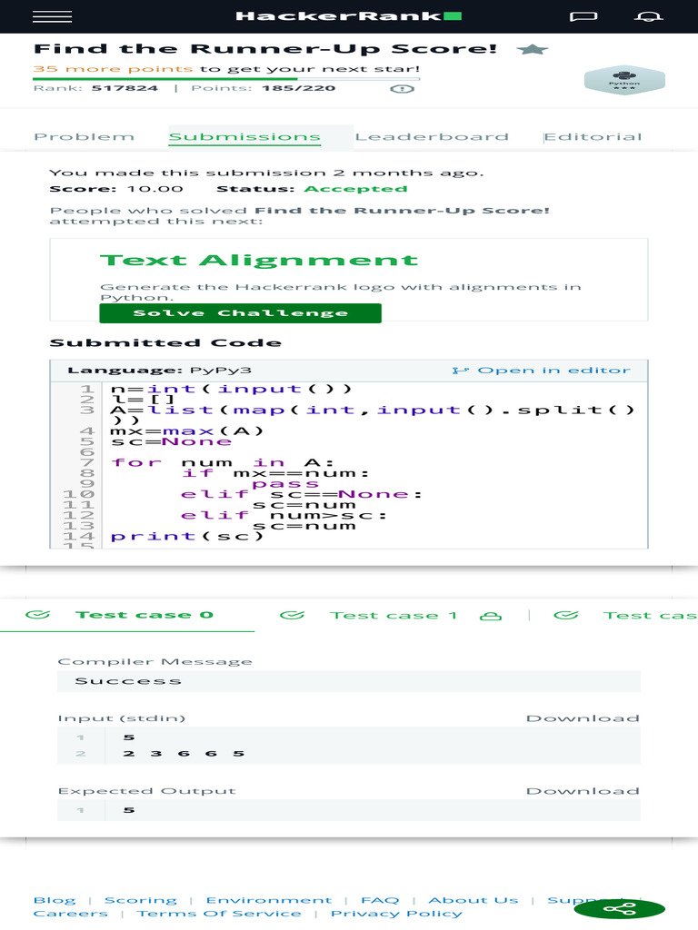 Find The Runner-Up Score! HackerRank | PDF Find The Runner-Up Score! HackerRank | PDF