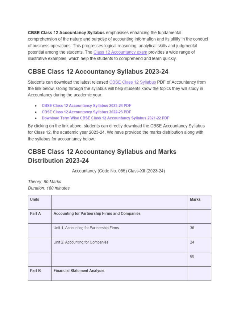 CBSE Class 12 Accountancy Syllabus 2023-24 | PDF | Revenue | Balance Sheet