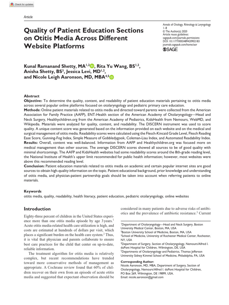 Otitis Media Patient Education Quality | PDF | Medicine | Surgery