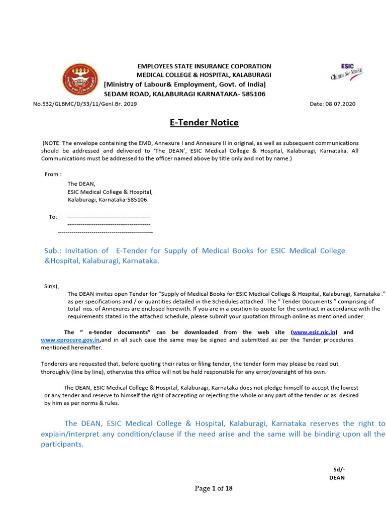 E-Tender Notice: E (Ministry of Labour& Employment, Govt. of India ...