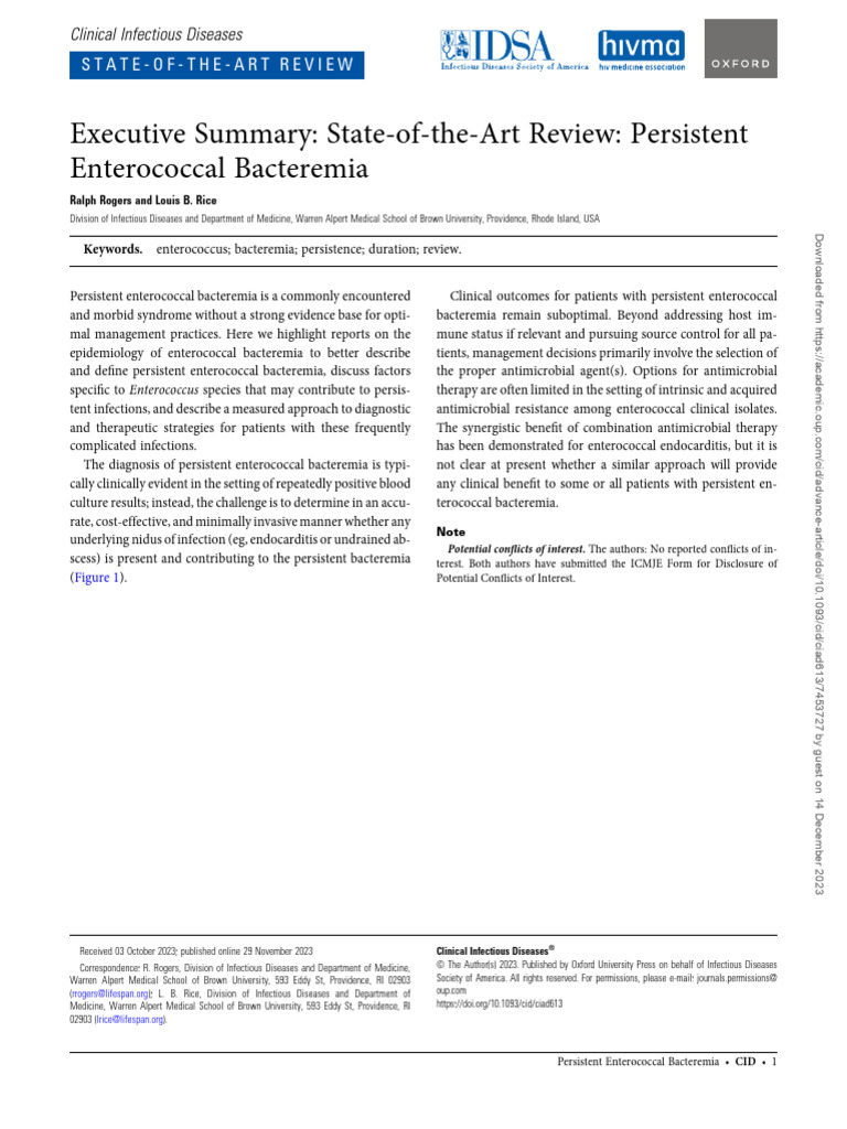 Executive Summary State-of-the-Art Review Persistent Enterococcal ...