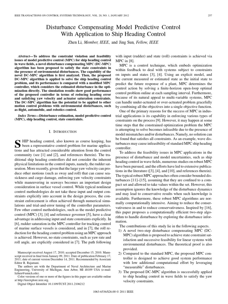 Disturbance Compensating MPC With Application To Ship Heading Control - Great Idea | PDF ...