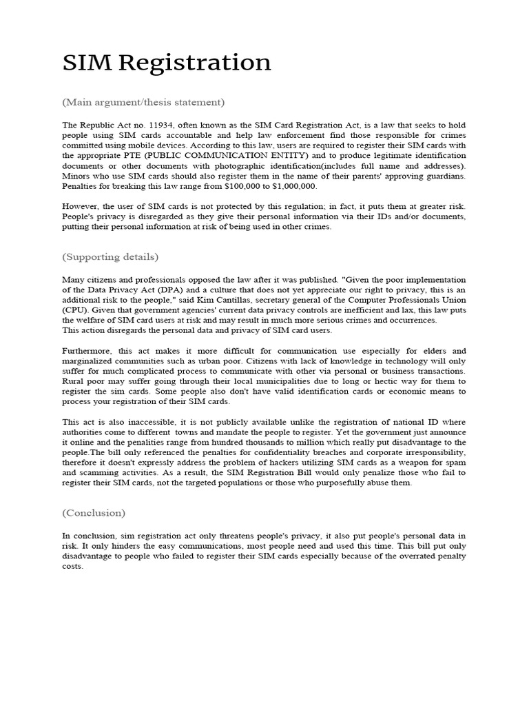 SIM Registration | PDF | Identity Document | Privacy