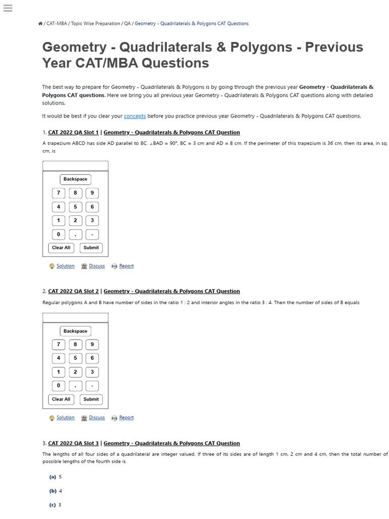 Previous Year CAT Questions For Geometry - Quadrilaterals & Polygons ...
