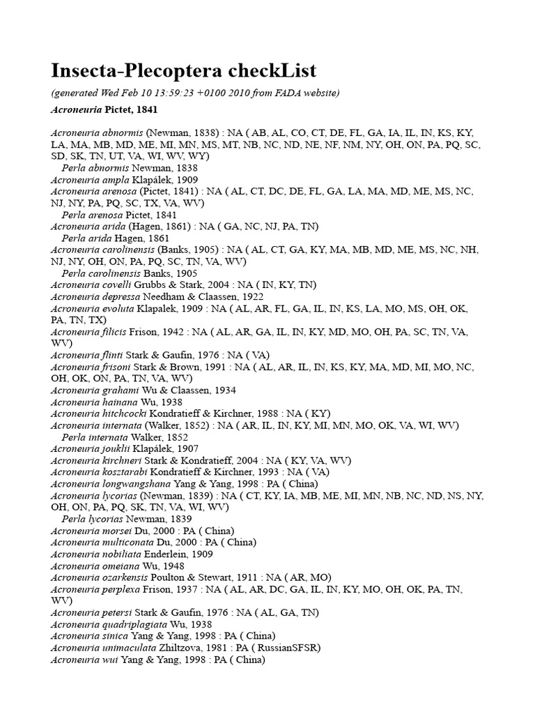 Insecta-Plecoptera FADA | PDF