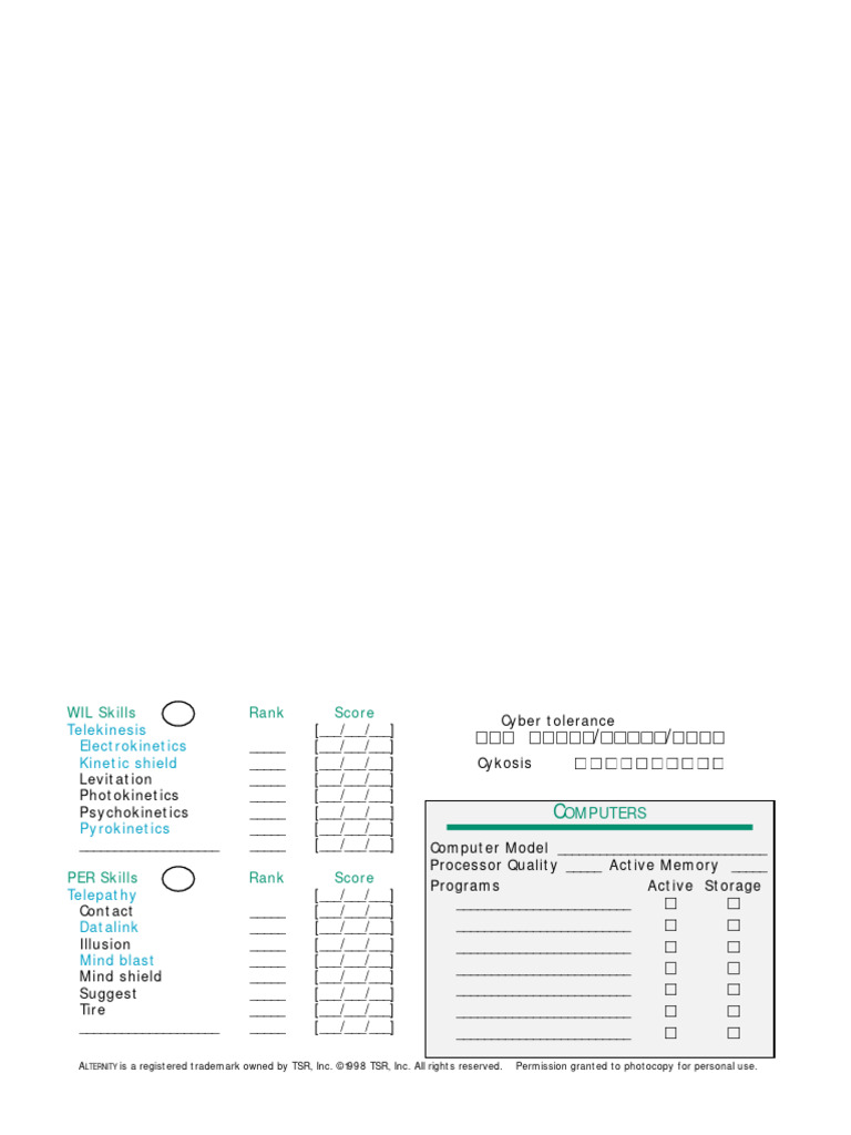 Alternity Scheda Sdasda | PDF