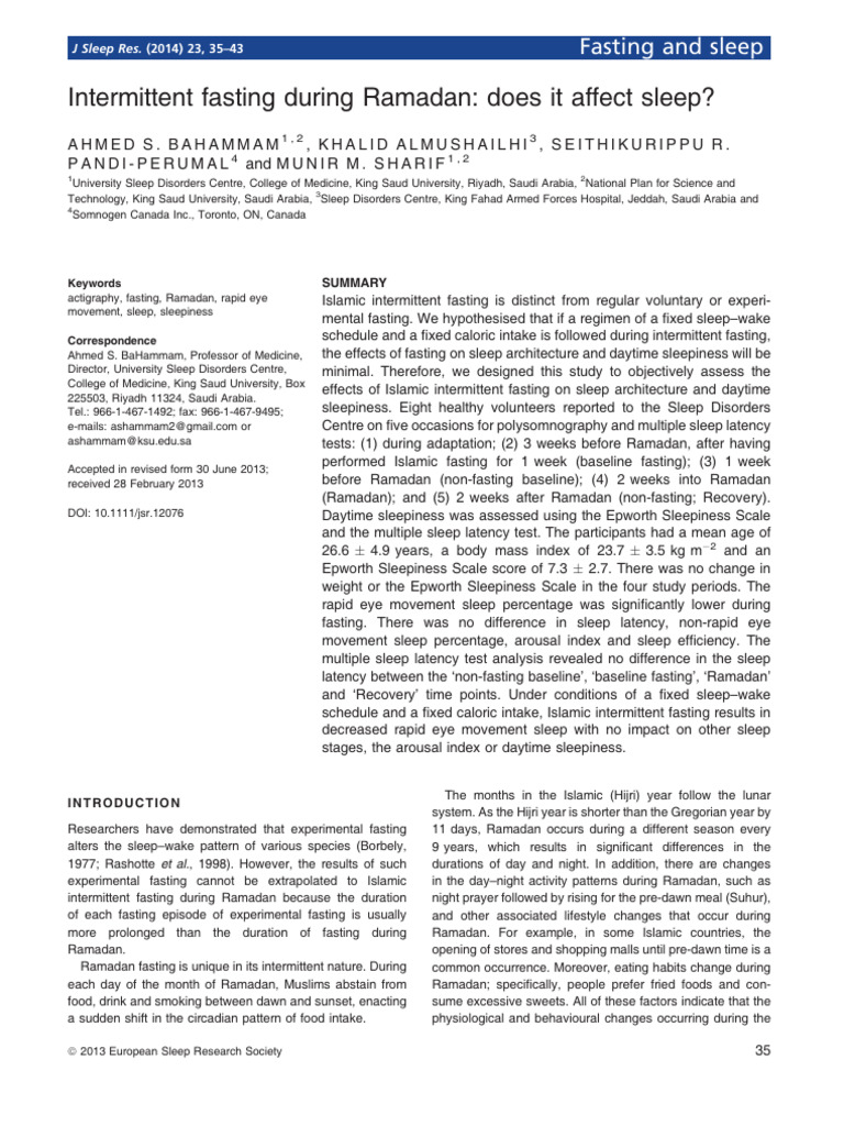 Ramadan Fasting Effects on Sleep Quality | PDF | Sleep | Ramadan
