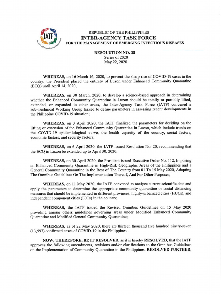 IATF RESOLUTION NO 38 Omnibus Guidelines Implementation of Community ...