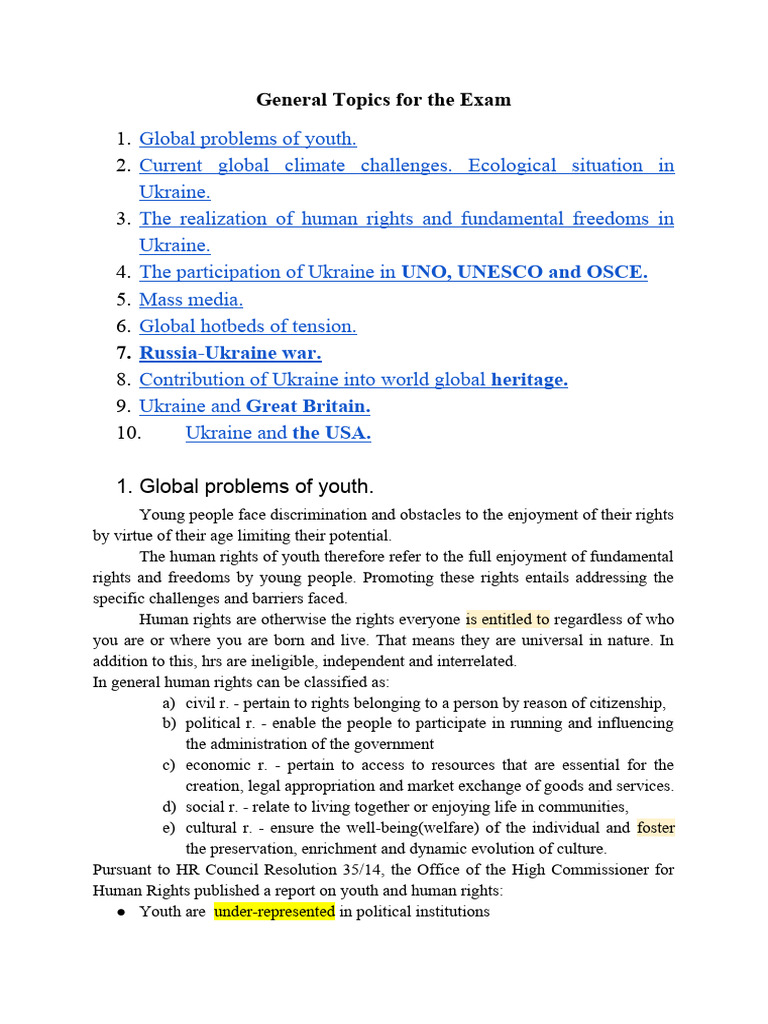 General Topics For The Exam | PDF | Organization For Security And Co ...