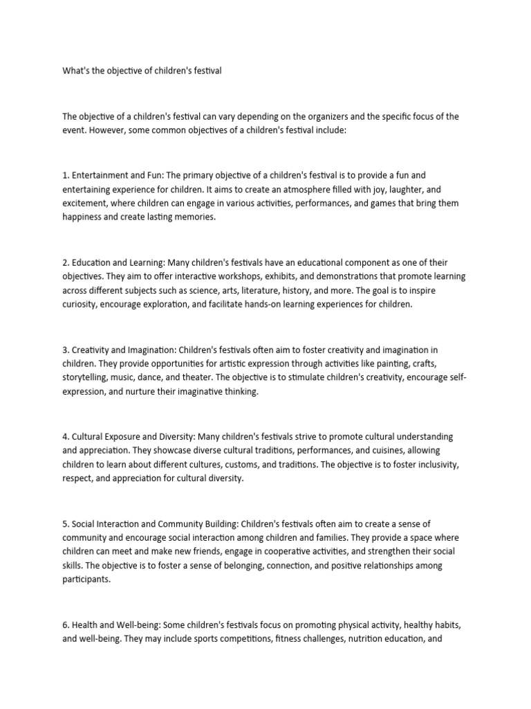 Objective of Kids Fest | PDF | Creativity | Volunteering