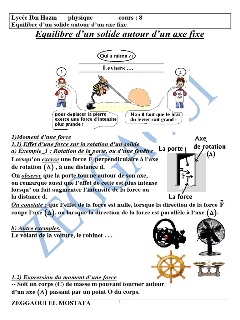 Équilibre d'un Solide autour d'un Axe Fixe | PDF | Moment d'une force ...
