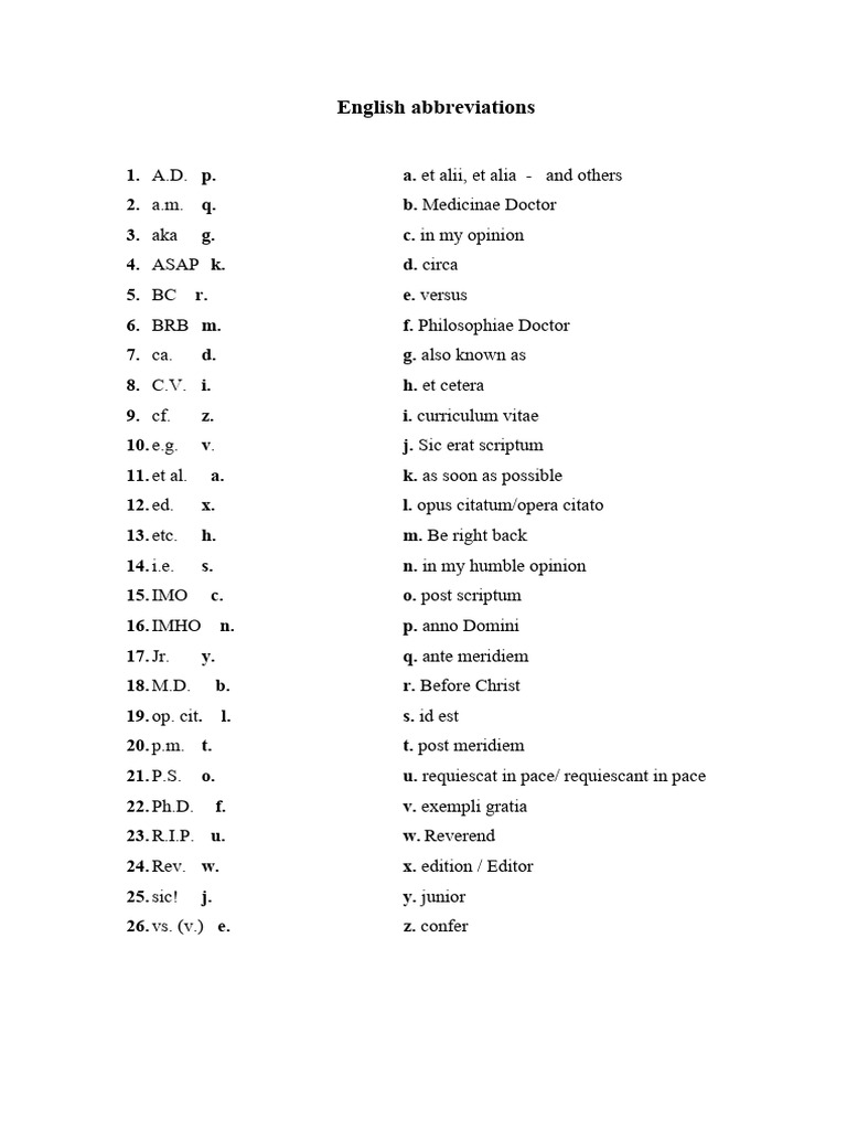 English Abbreviations | PDF
