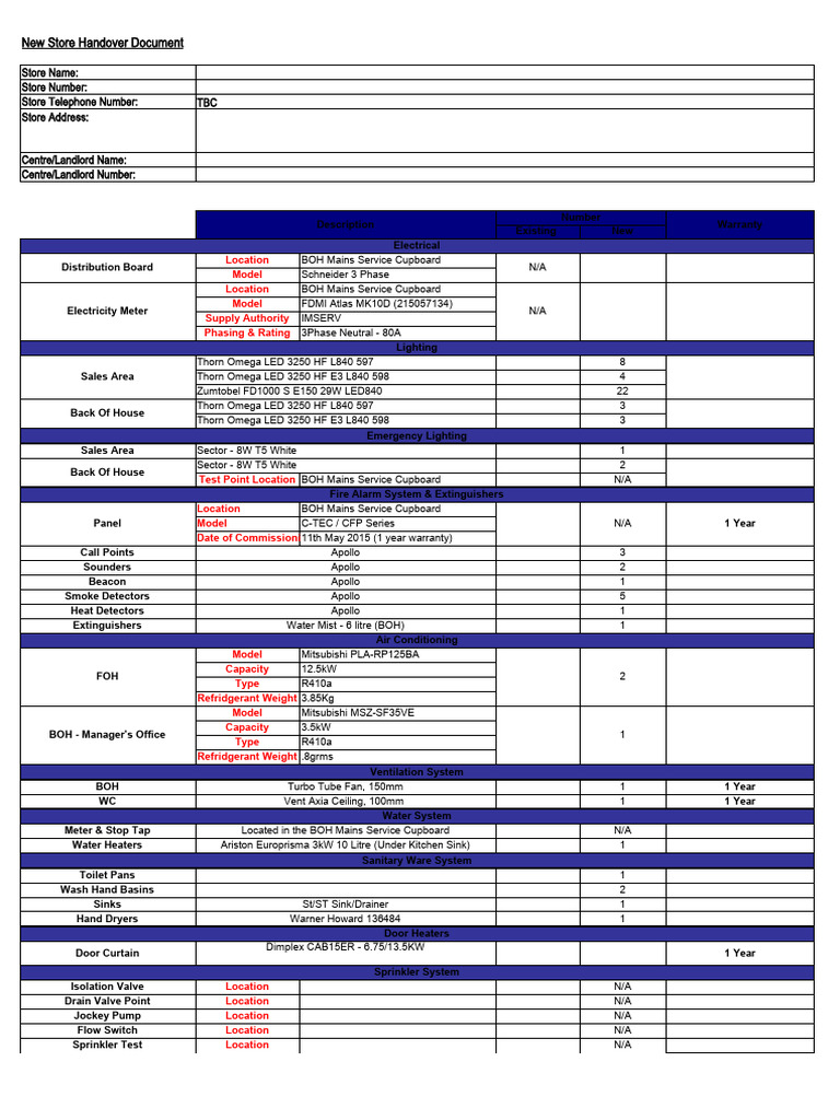 Retail Store M&E Services Handover Checklist Form - Template New | PDF ...